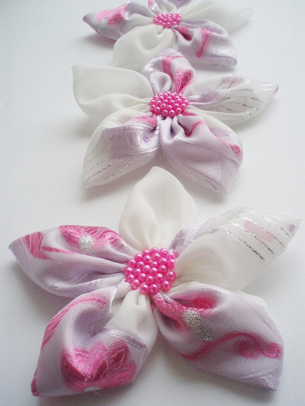 Pink-lilac-white Chiffon Flowers Handmade Appliques Embellishments(3 ...
