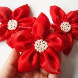 Red Flowers Handmade Appliques Embellishments(3 Pcs) on Luulla