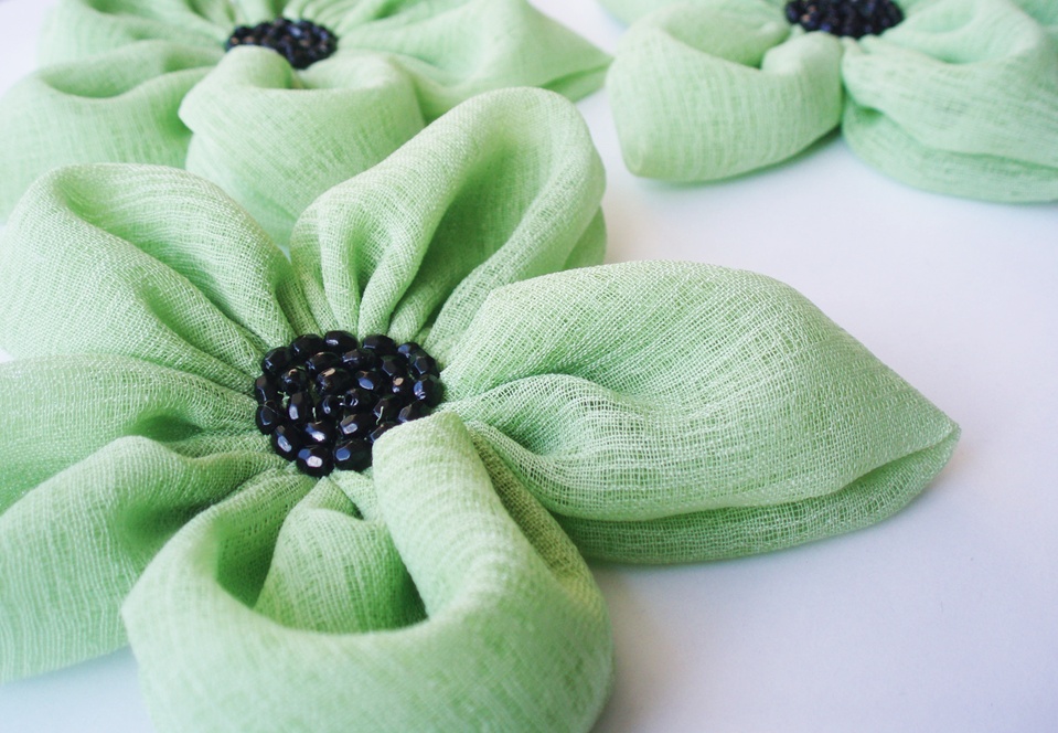 Sage Green Flowers Handmade Appliques Embellishments(3 Pcs) on Luulla