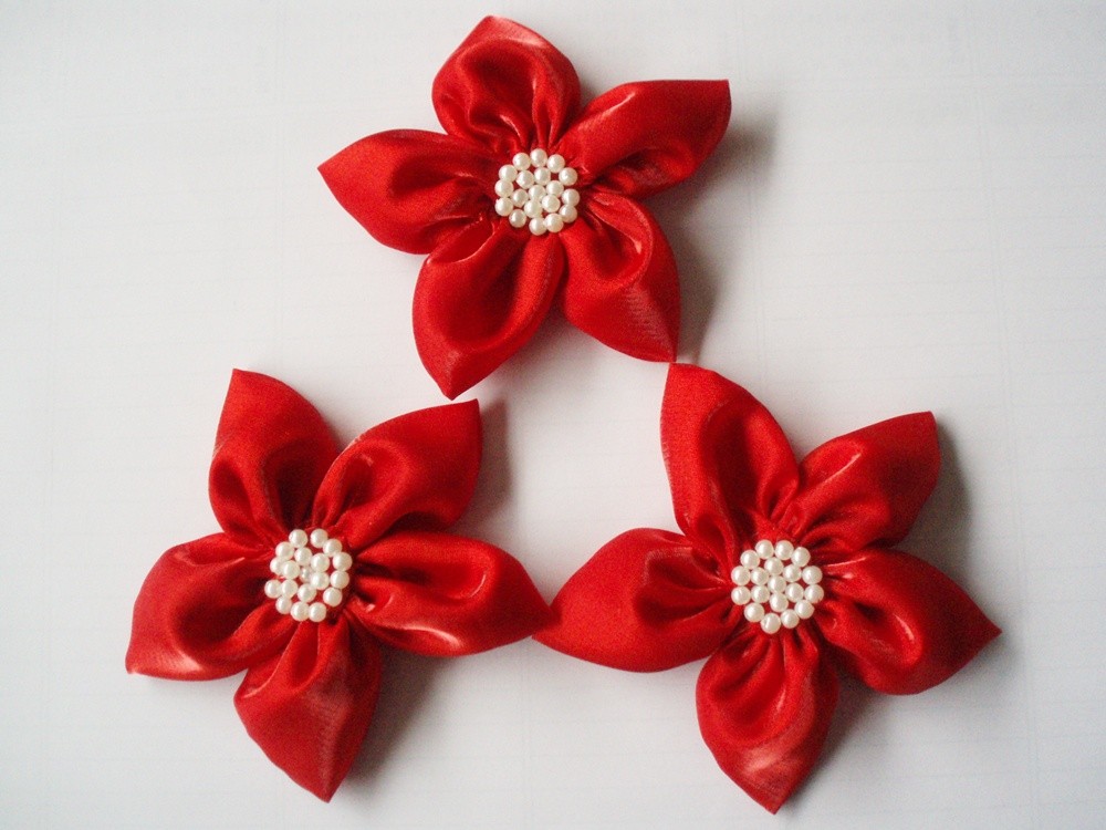 Red Flowers Handmade Appliques Embellishments(3 Pcs) on Luulla